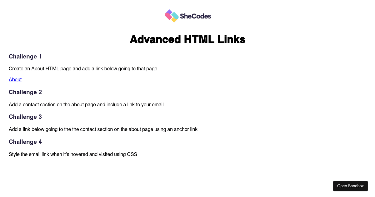 Advanced HTML Links - Challenge (forked) - Codesandbox