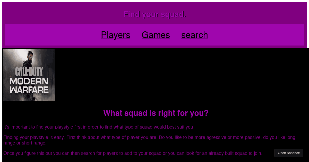 Find Your Squad - Codesandbox