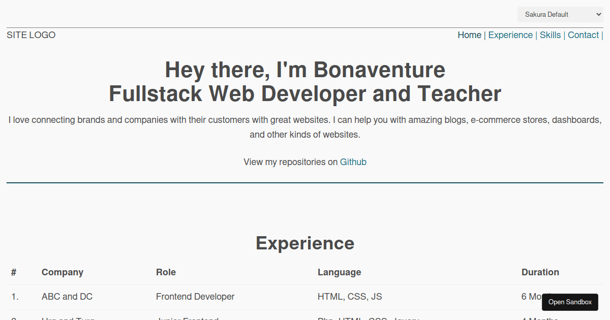Sakura CSS Portfolio - Codesandbox