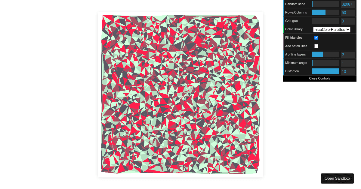 Hatch-fill Delaunay triangles (forked) - Codesandbox