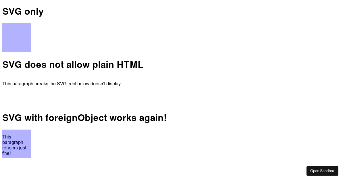 foreignObject in SVG - Codesandbox