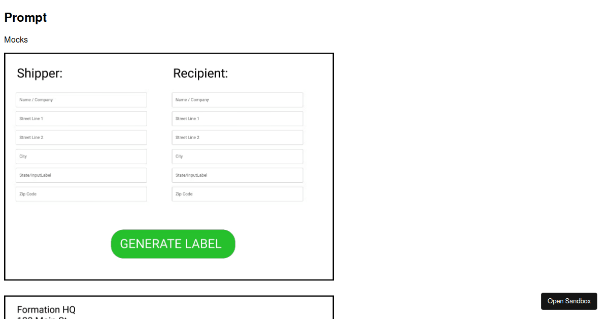 SHIPPING LABEL FORMATION SOLUTION - Codesandbox