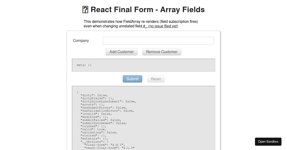 🏁 React Final Form - Field Arrays (forked) - Codesandbox