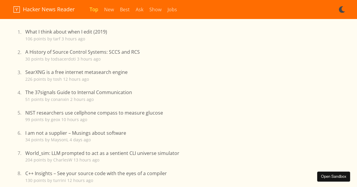 Codeandflyhackernews Infinite Scroll Codesandbox