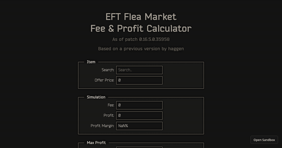 EFT Flea Market Fee & Profit Simulator (forked) - Codesandbox