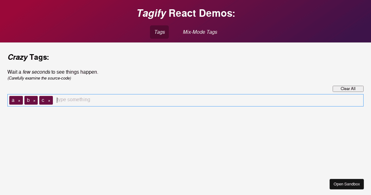 Tagify: React Wrapper (forked) - Codesandbox