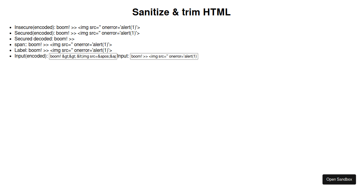 Sanitize HTML in react (forked) - Codesandbox