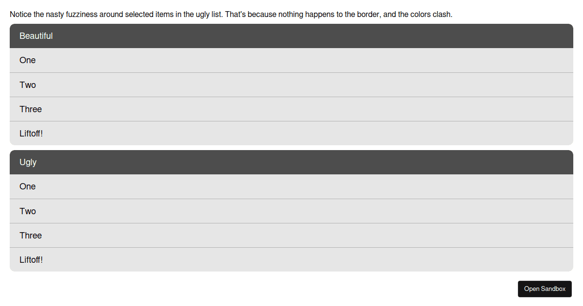 CSS List Border Behavior - Codesandbox