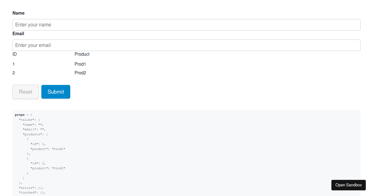 Formik with agGrid Example - Codesandbox