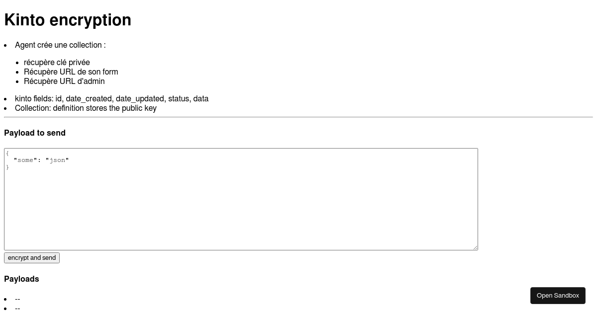 Kinto encryption - Codesandbox