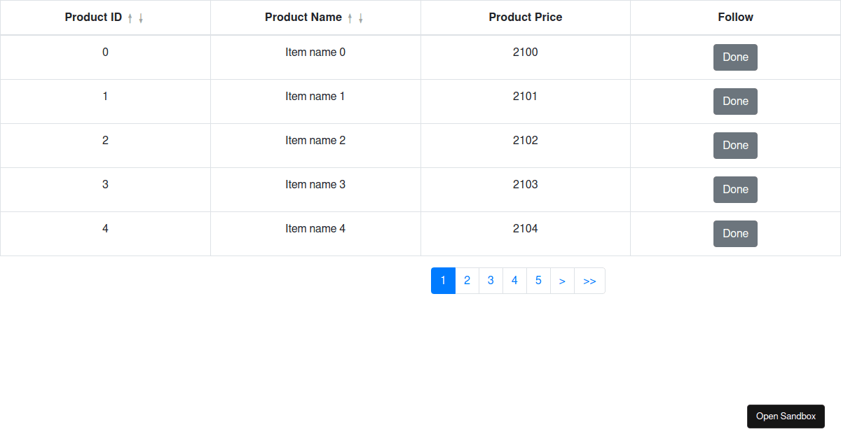 React Bootstrap Table paging example (forked) - Codesandbox