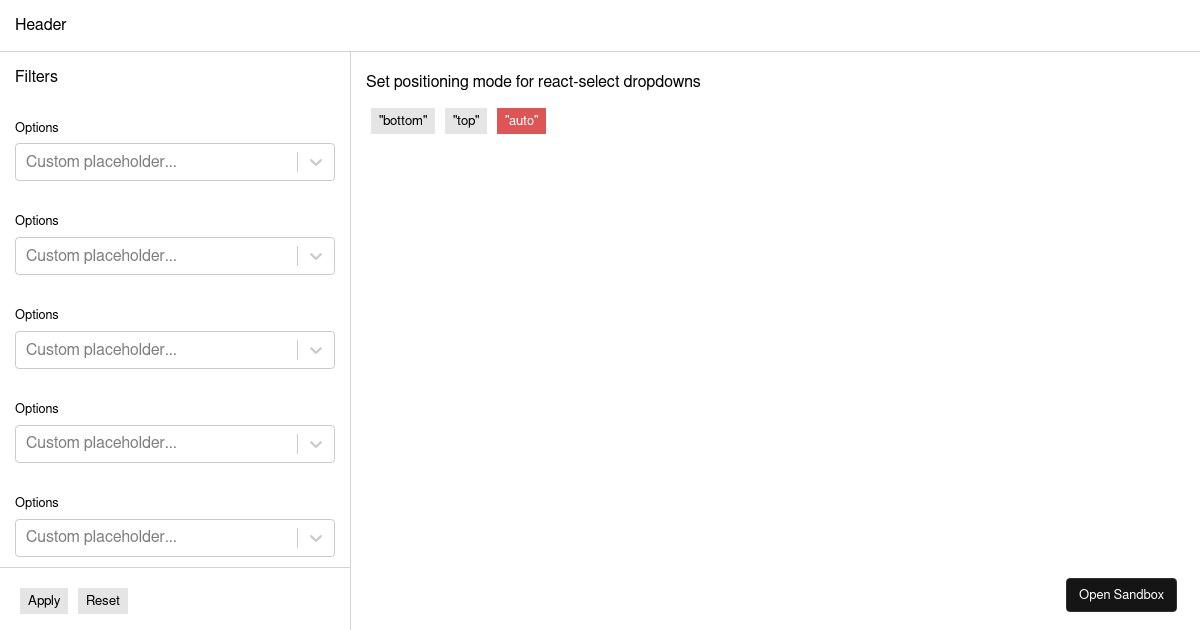 React-Select vertical position - Codesandbox