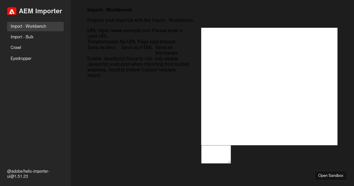 @adobe/helix-importer-ui - Codesandbox