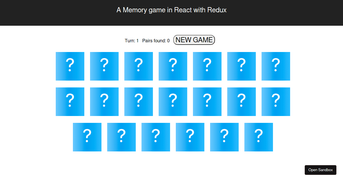 React Redux Memory Game Codesandbox