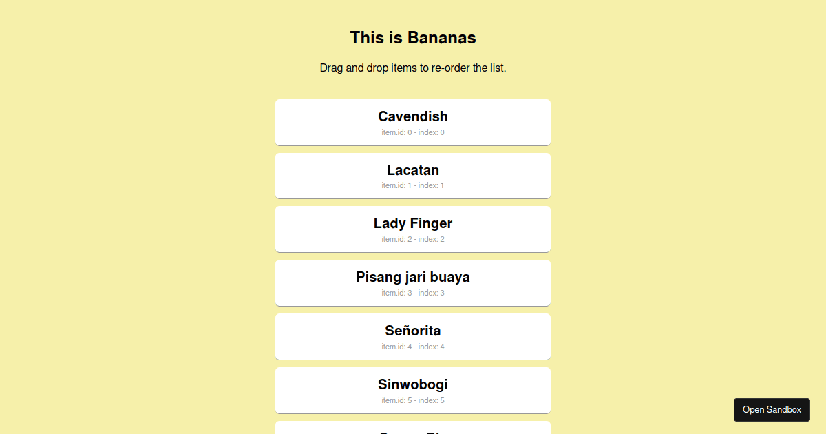Bananas React List Drag & Drop - Codesandbox