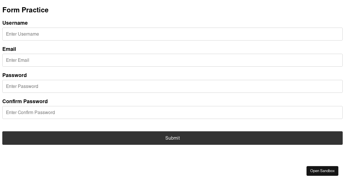 Practice Question Forms Validation React Questions Codesandbox