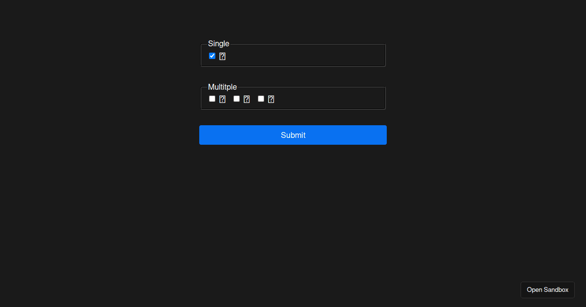 RCF - Checkboxes - Codesandbox