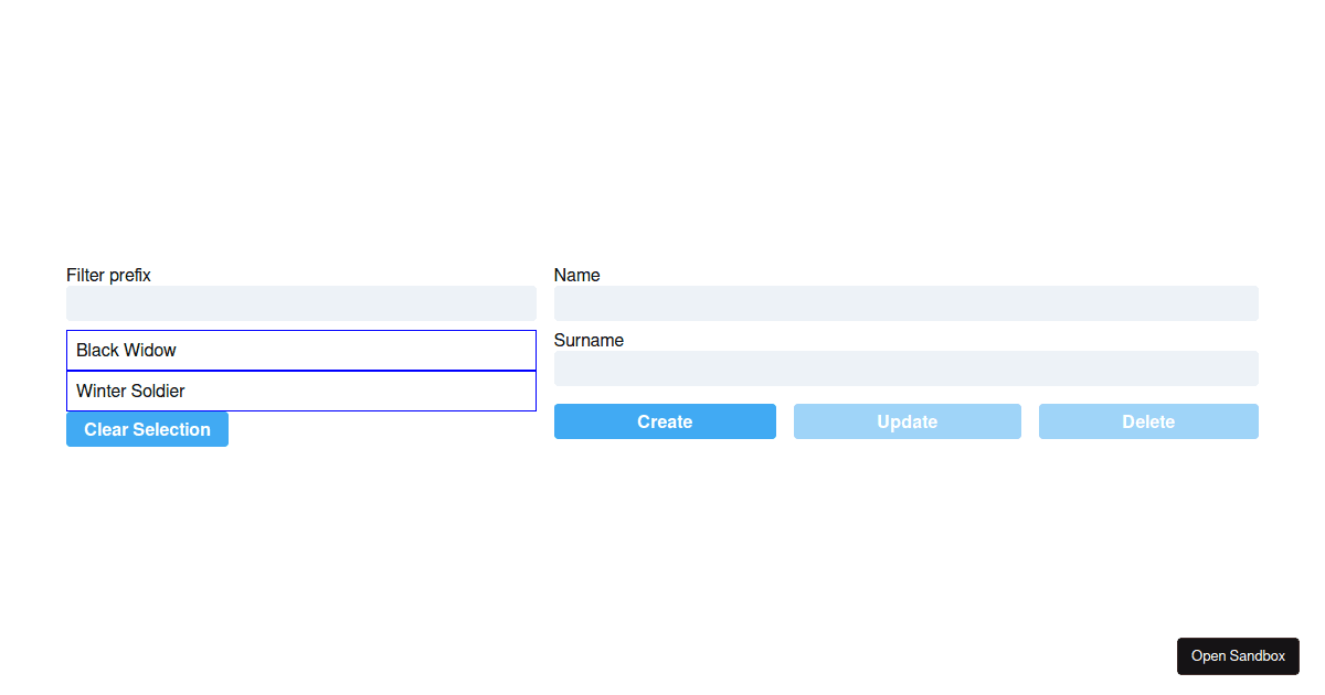 7GUIs: 5-CRUD Omnibus - Codesandbox