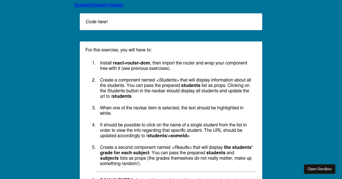 React Routing Full Exercise V6 Forked Codesandbox