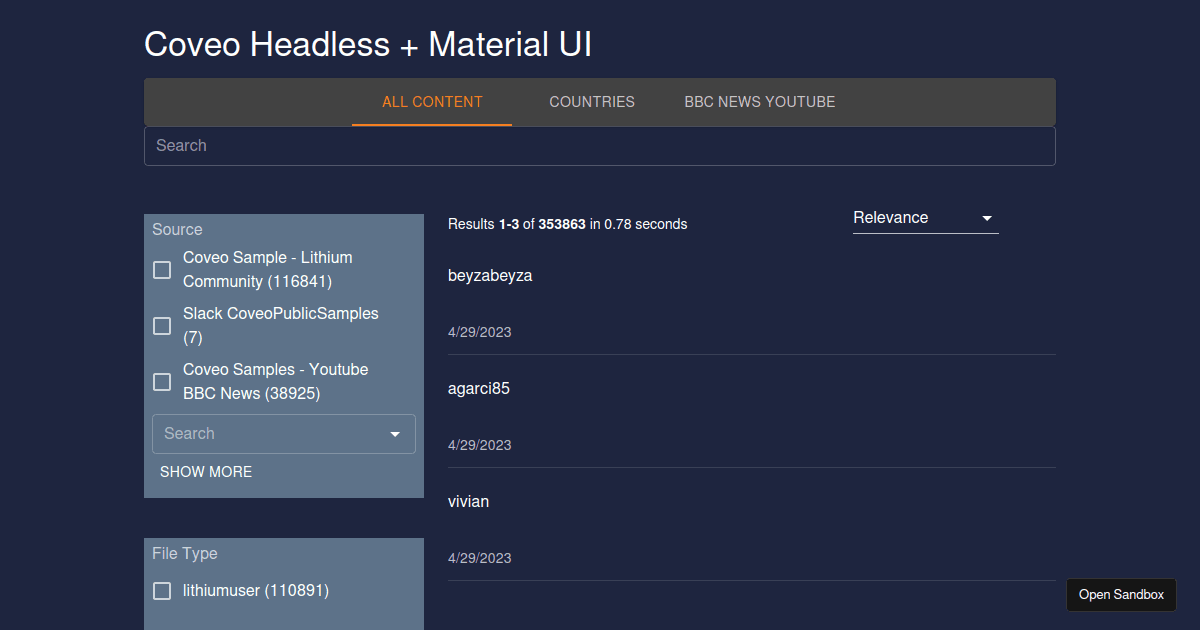 Coveoheadless Documentation Material Ui React Codesandbox Codesandbox
