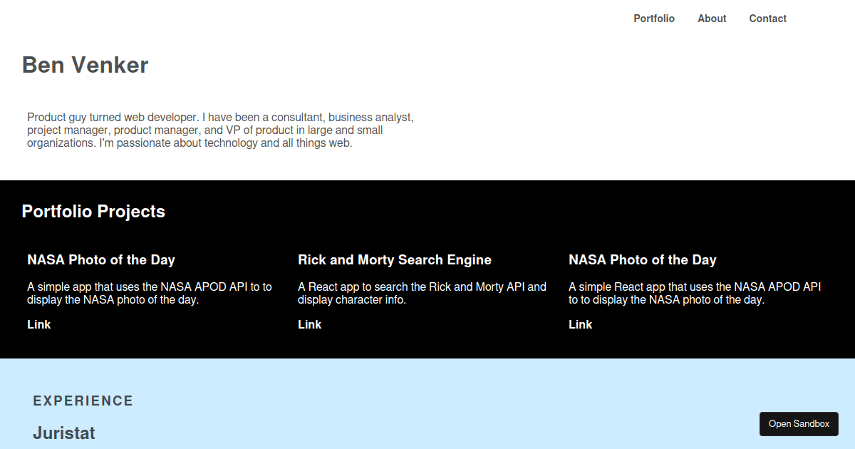 personal website - Codesandbox
