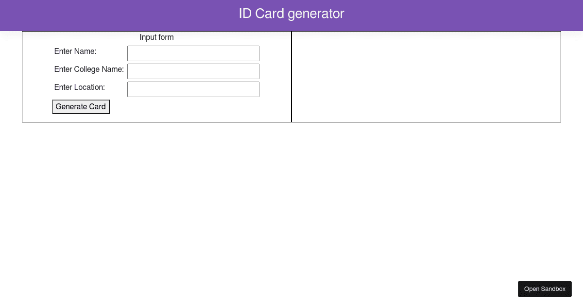 Codeclassifiers React30 1 Id Card Generator Codesandbox