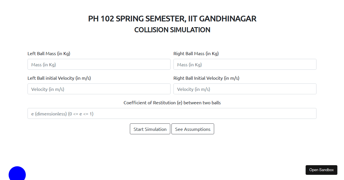 Collision Simulator - PH 102 Experiments - Codesandbox