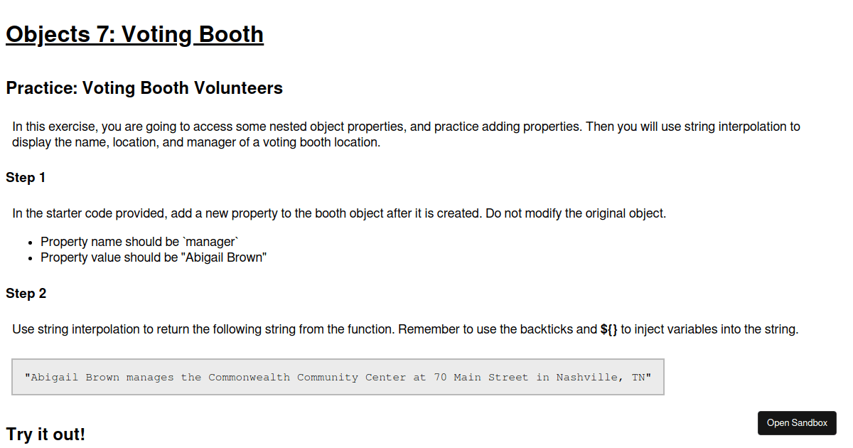 Objects 7: Voting Booth - Codesandbox