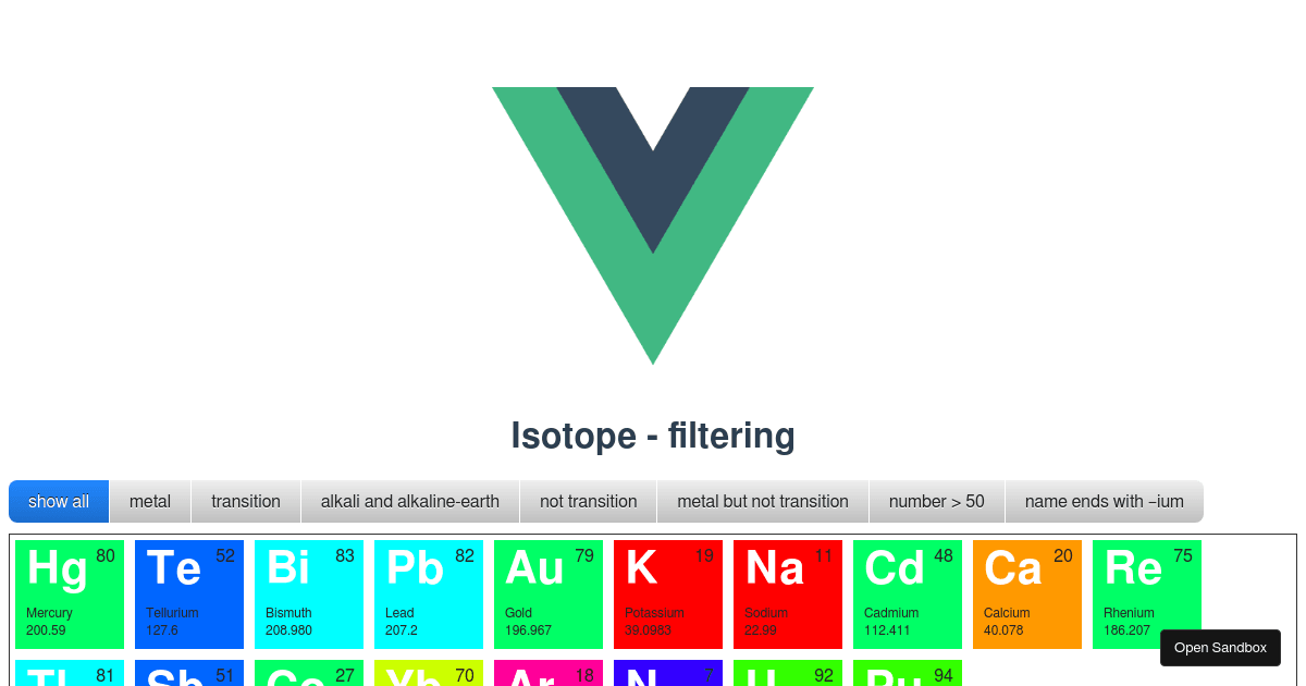 Vue w/ Isotope - Codesandbox Vue w/ Isotope - Codesandbox