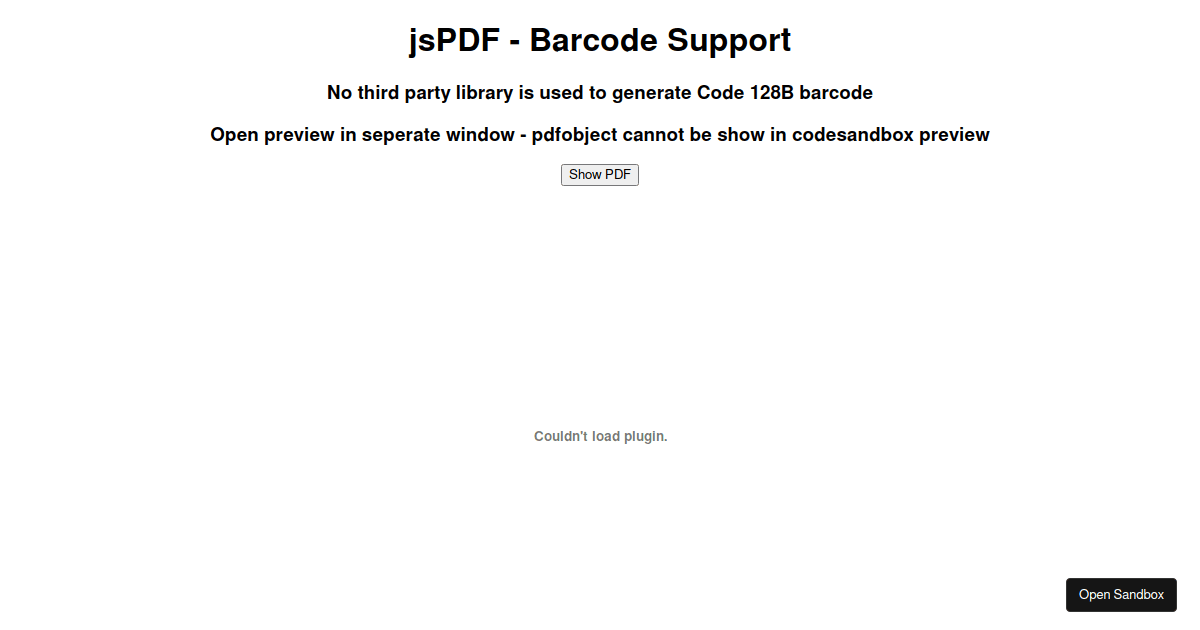 jsPDF-barcode - Codesandbox