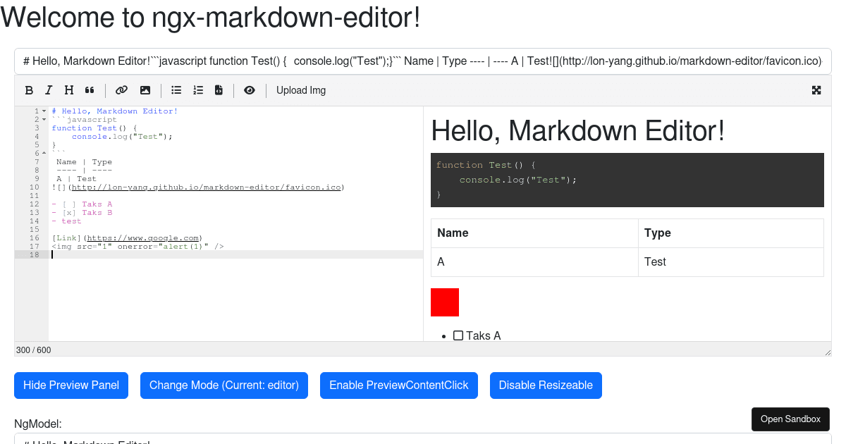 ngx-markdown-editor - Codesandbox