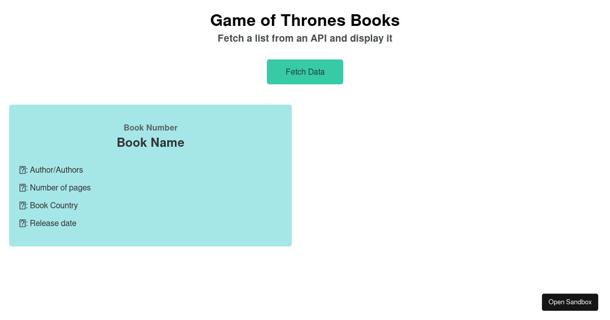 Fetch and Show a List of Game of Thrones Books - Base (forked) - Codesandbox