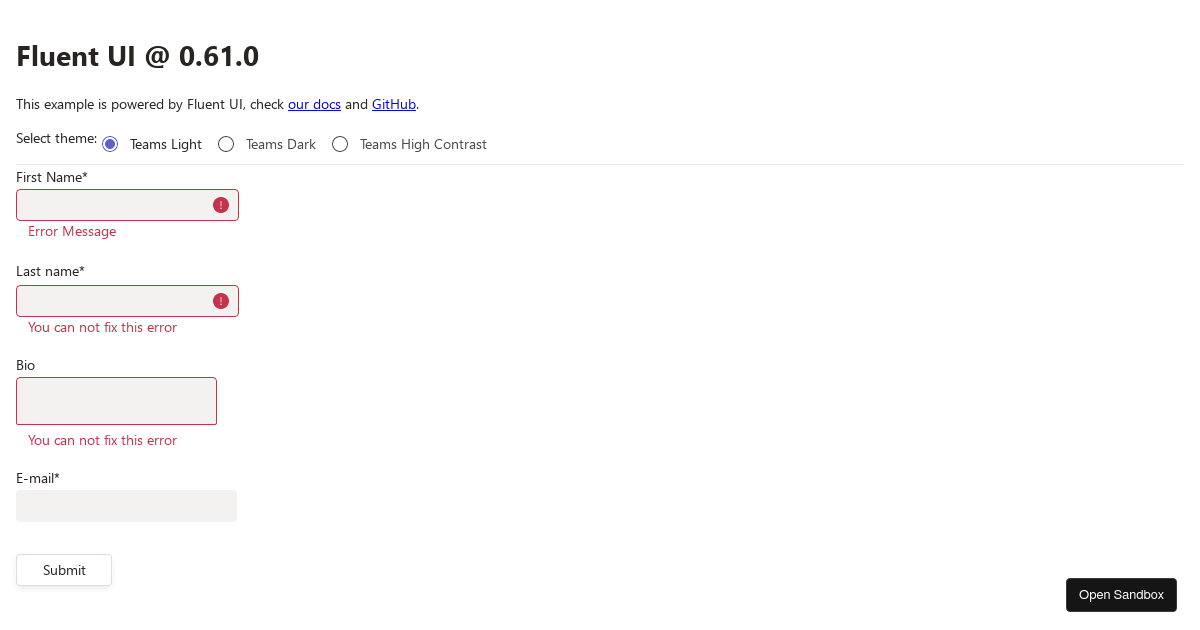 Fluent ui example Codesandbox