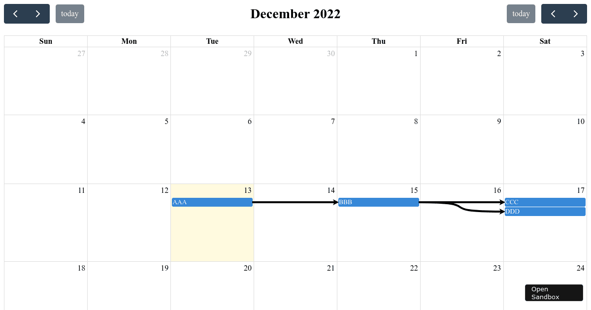 fullcalendar+xarrows - Codesandbox