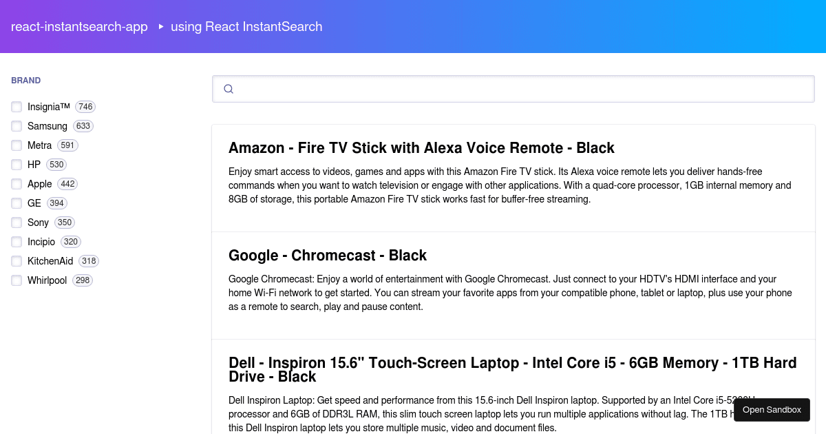 react-instantsearch-app - Codesandbox