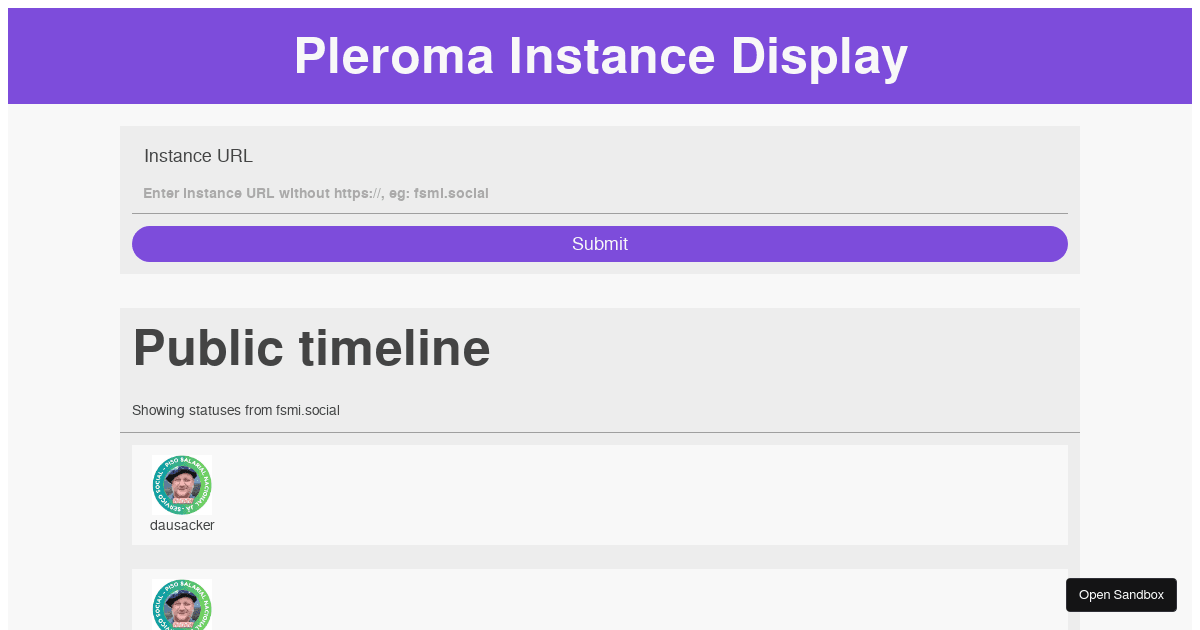 Pleroma Instance Display - Codesandbox