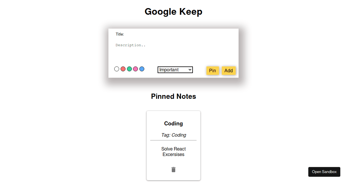 google-keep - Codesandbox