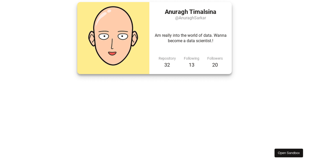 github-profile-card-component (forked) - Codesandbox
