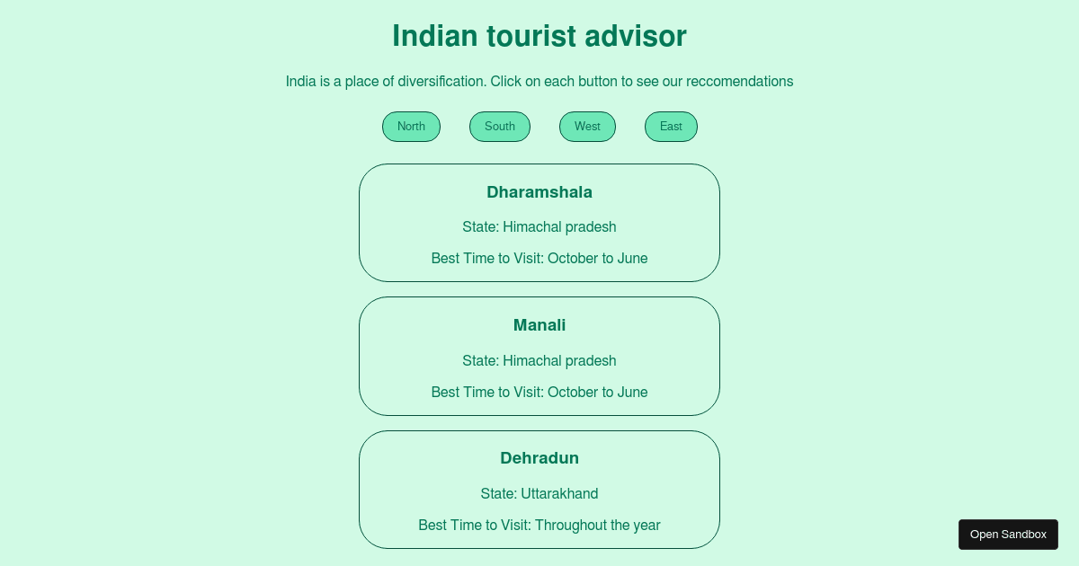 India Tourism recommandations - Codesandbox