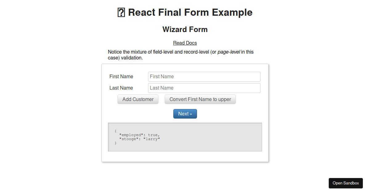 🏁 React Final Form - Wizard Example - Codesandbox