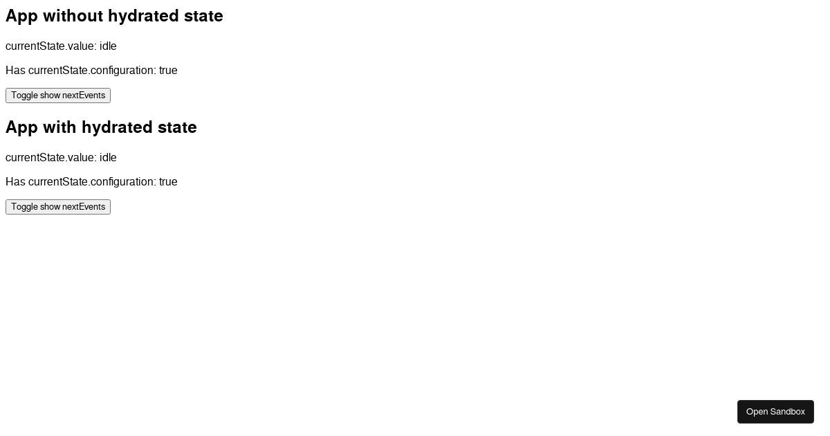 xstate serialization issue (forked) - Codesandbox xstate serialization issue (forked) - Codesandbox