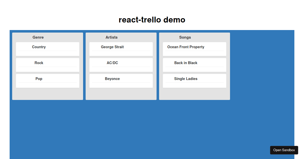 React Trello Example Codesandbox