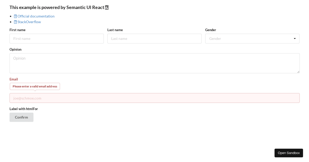 Semantic Ui Example Codesandbox