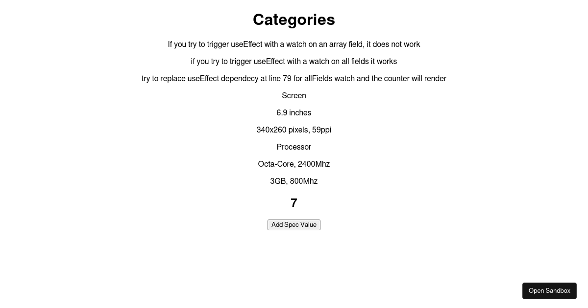 Watch Array Fields Codesandbox