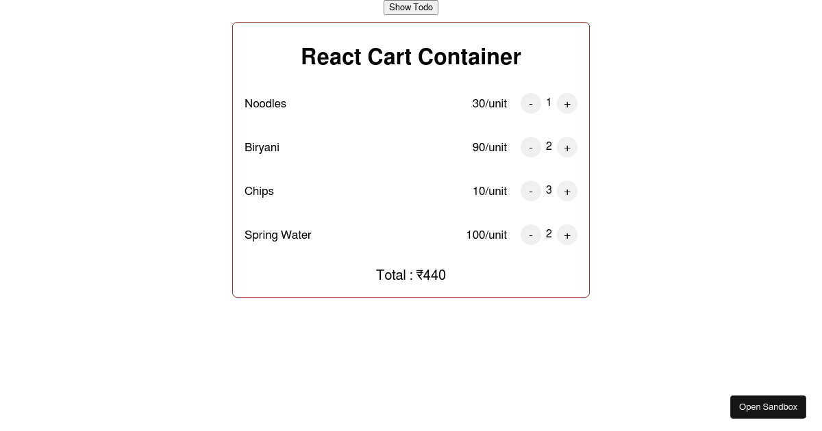Cart Component - Codesandbox