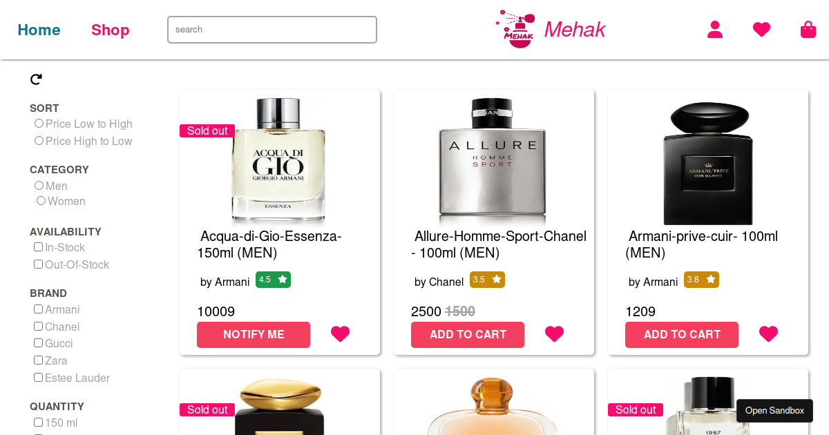 E-commerce (forked) - Codesandbox