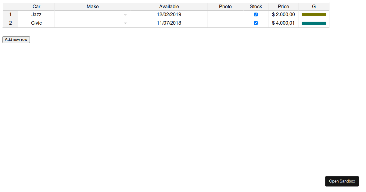 jexcel-playground - Codesandbox