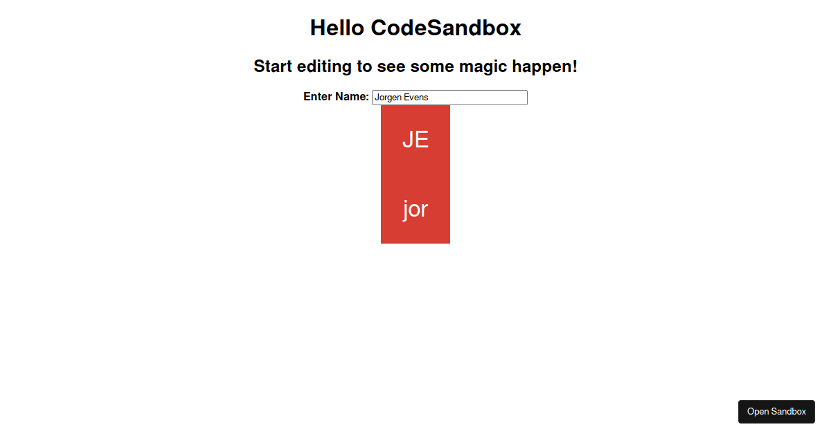 Dynamic Avatar Initials Codesandbox
