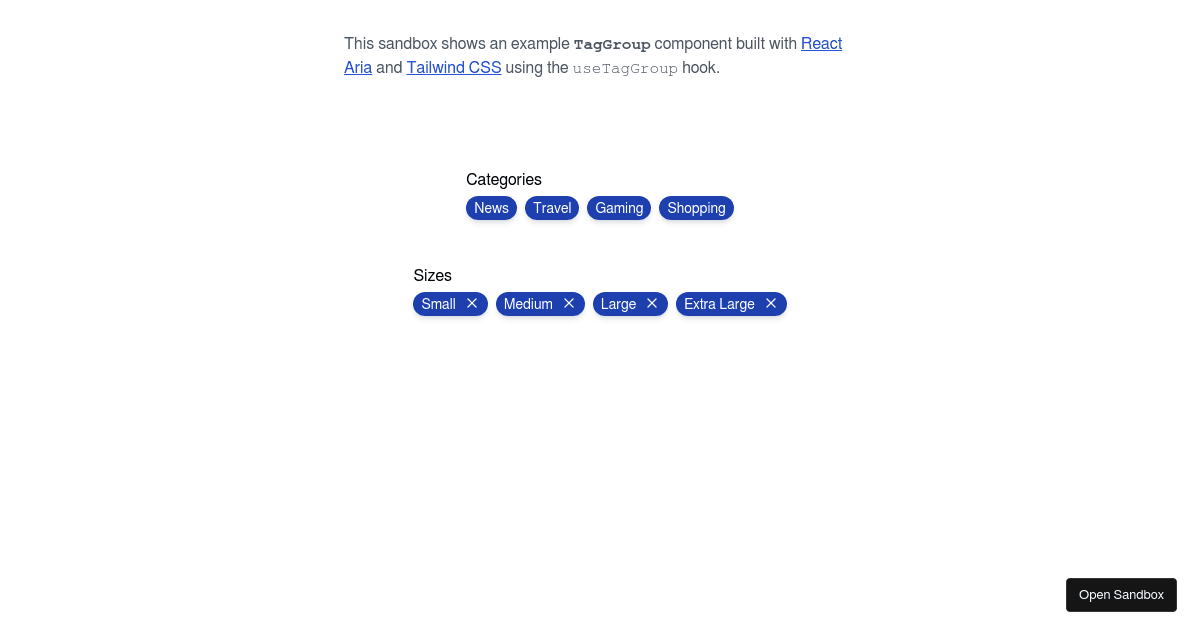 useTagGroup with Tailwind CSS - Codesandbox