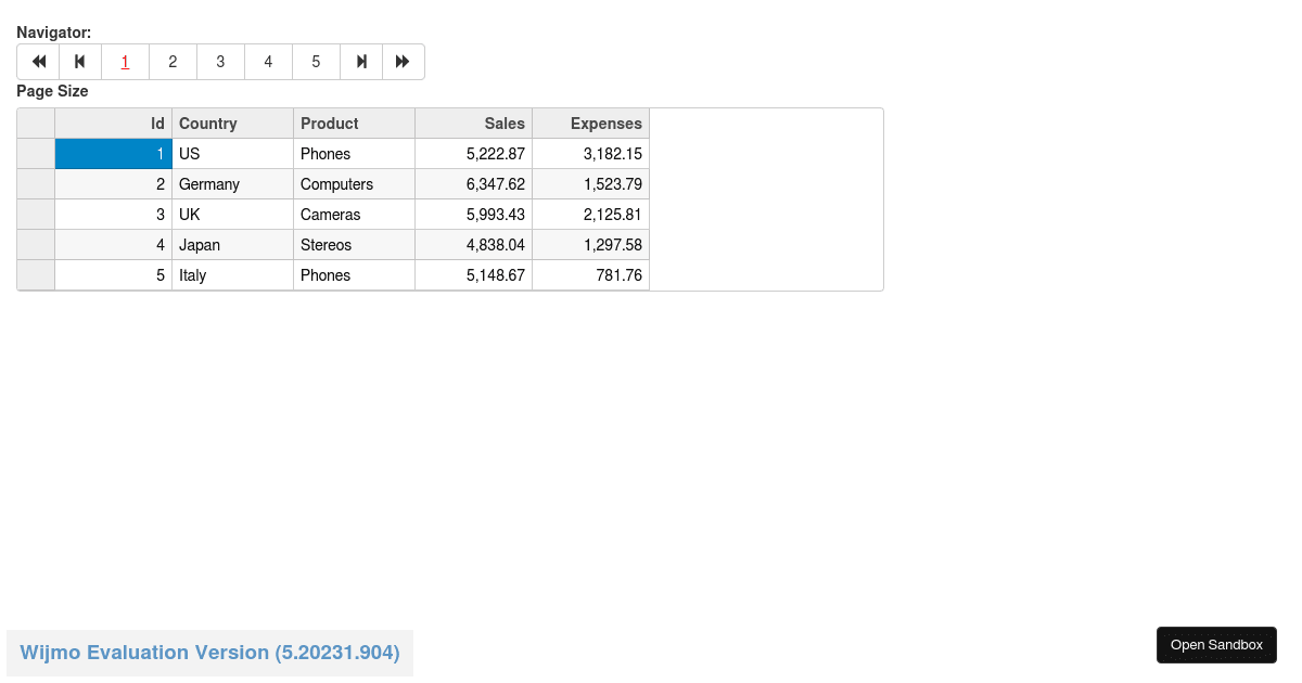 wijmo 숫자형 페이지네이션 - Codesandbox